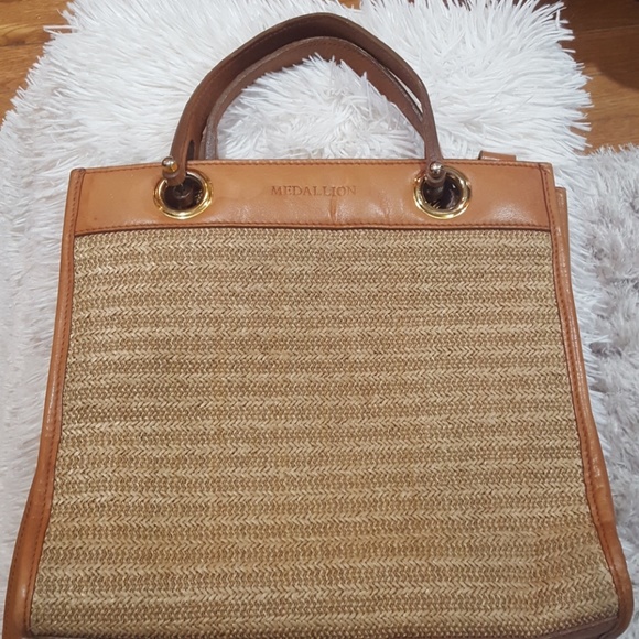 Medallion | Bags | Medallion Leather And Straw Handbag | Poshmark